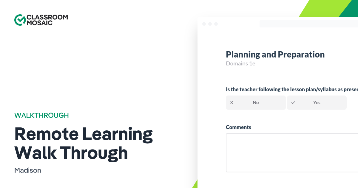 Remote Learning Walk Through | Teacher Observation Form