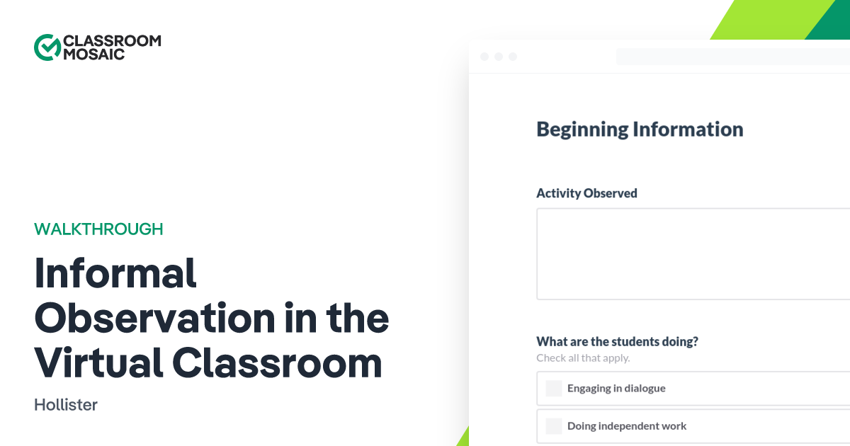Informal Observation in the Virtual Classroom | Teacher Observation Form