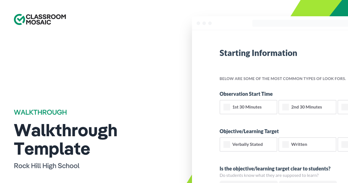 Walkthrough Template | Teacher Observation Form