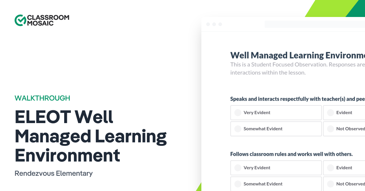 ELEOT Well Managed Learning Environment | Teacher Observation Form