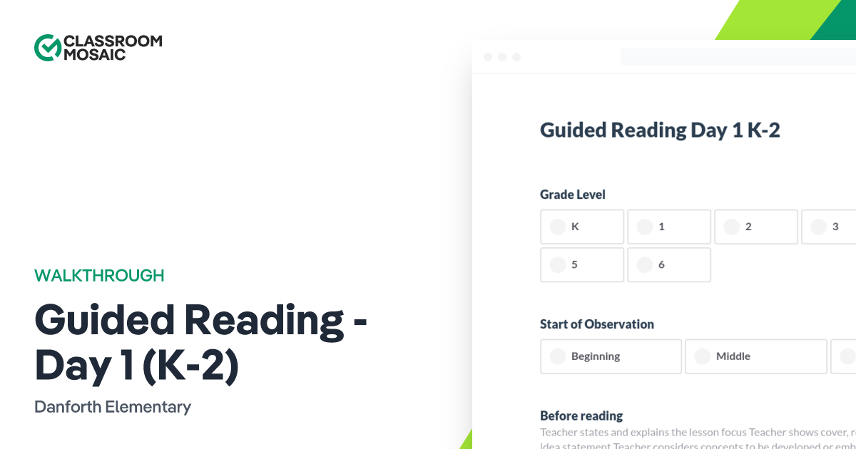 Guided Reading - Day 1 (K-2) | Teacher Observation Form