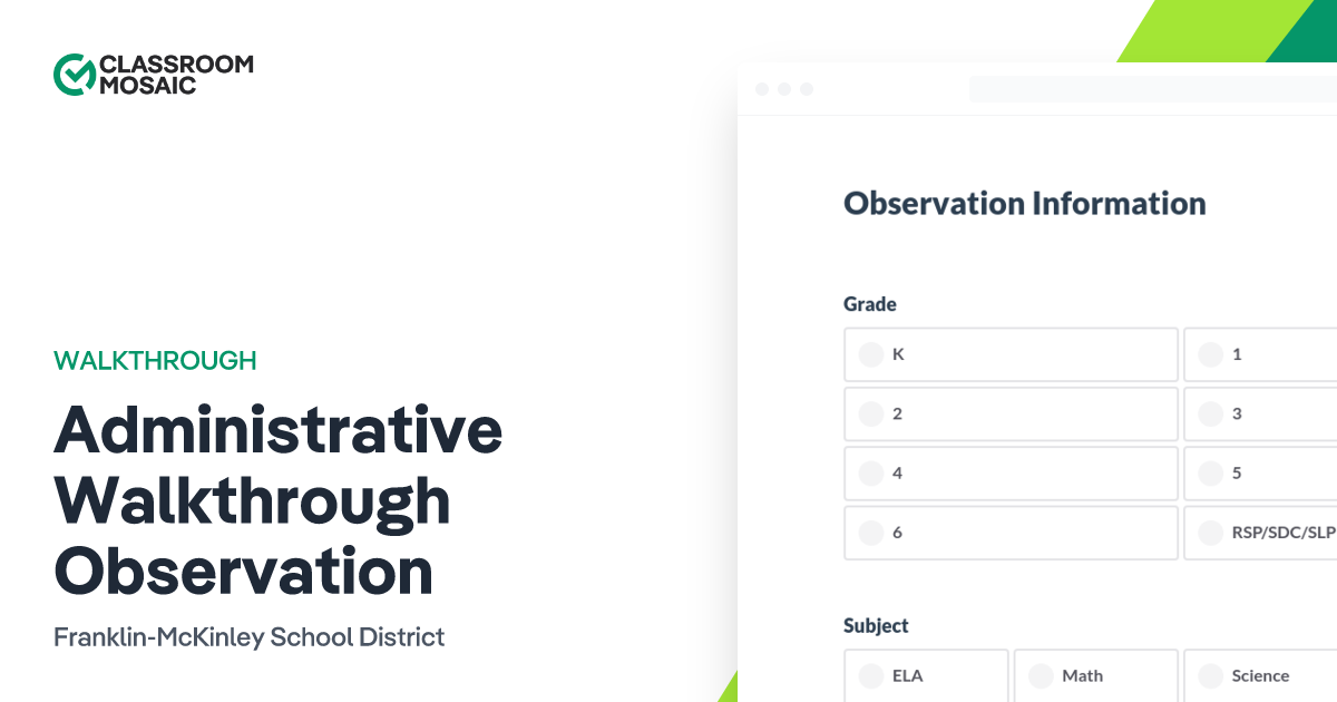 Administrative Walkthrough Observation | Teacher Observation Form