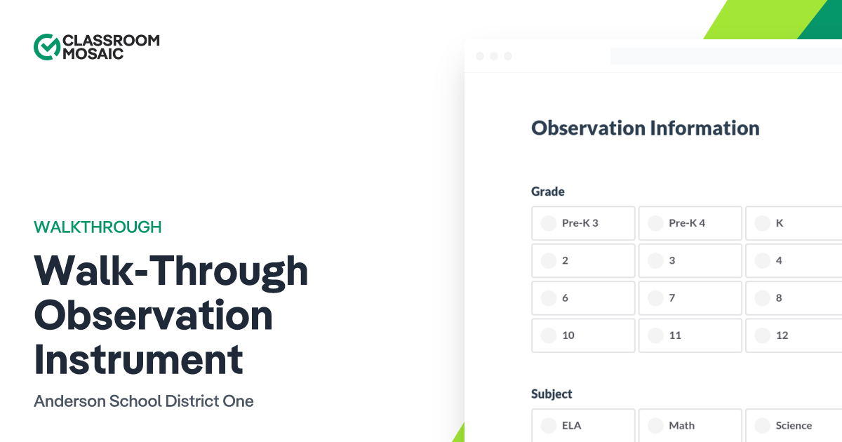 Walk-Through Observation Instrument | Teacher Observation Form