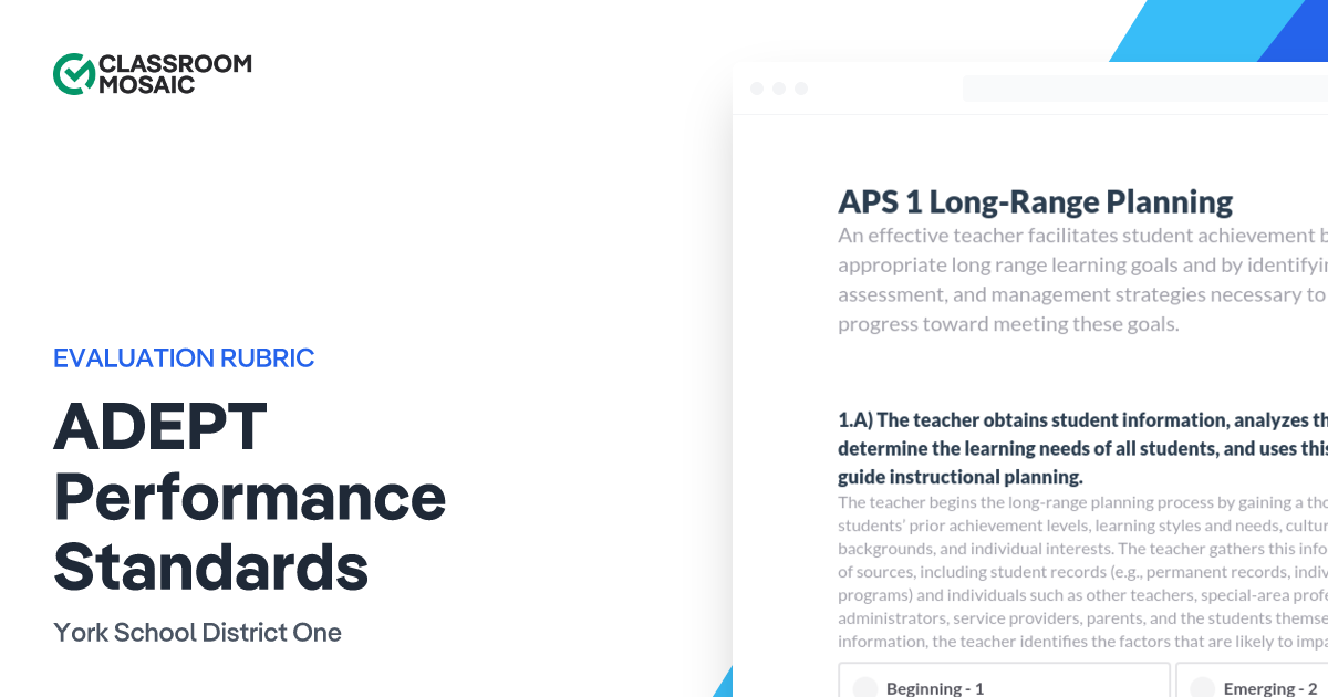 ADEPT Performance Standards | Teacher Observation Form
