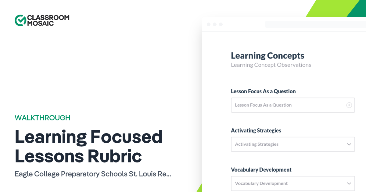 Learning Focused Lessons Rubric | Teacher Observation Form
