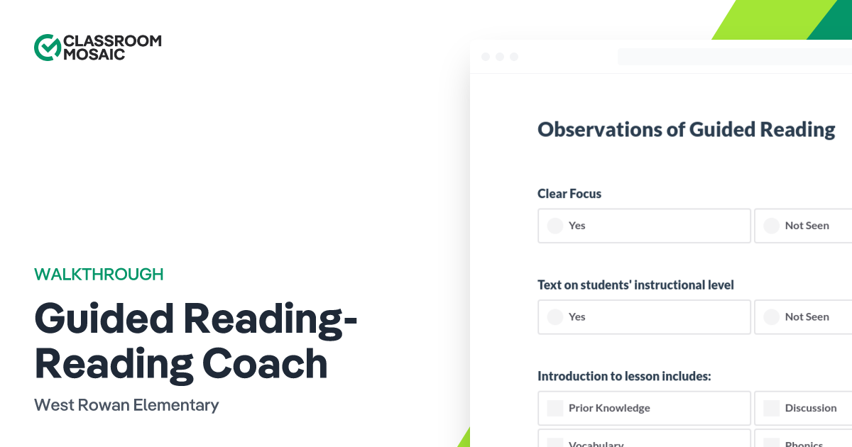 Guided Reading- Reading Coach | Teacher Observation Form