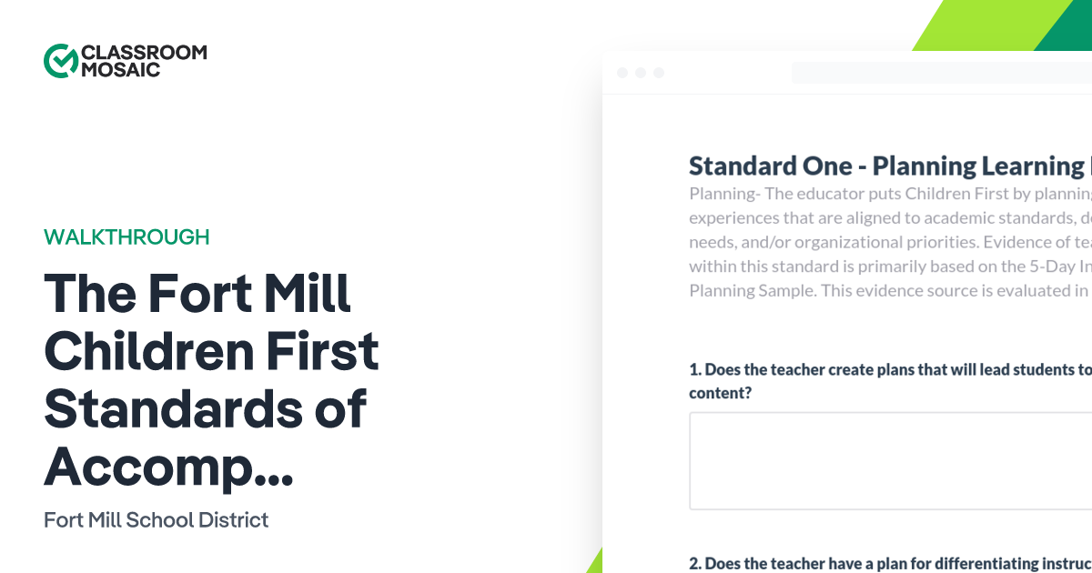 The Fort Mill Children First Standards of Accomplished Teaching ...