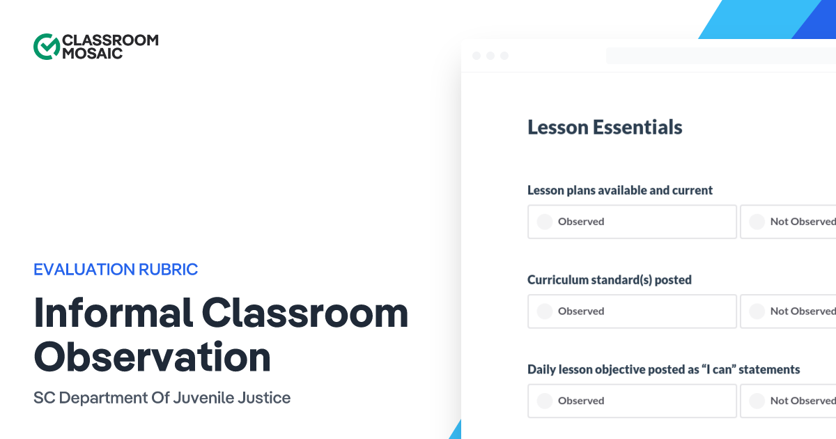 Informal Classroom Observation | Teacher Observation Form