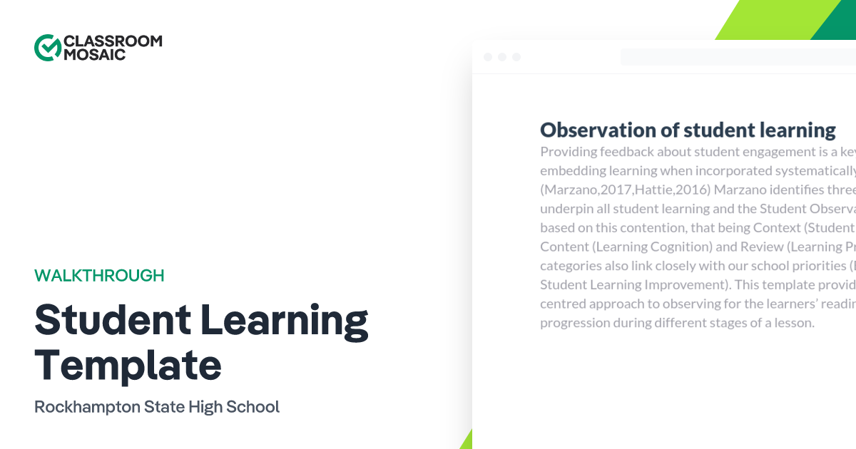 Student Learning Template | Teacher Observation Form