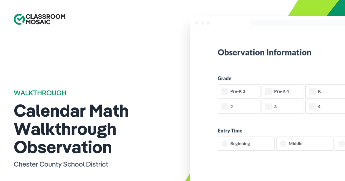 Calendar Math Walkthrough Observation | Teacher Observation Form