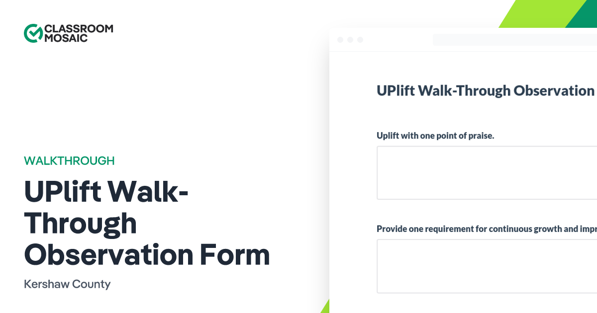 UPlift Walk-Through Observation Form | Teacher Observation Form