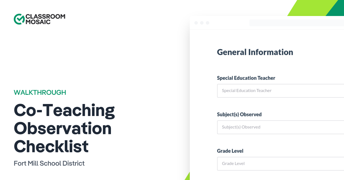 Co-Teaching Observation Checklist | Teacher Observation Form