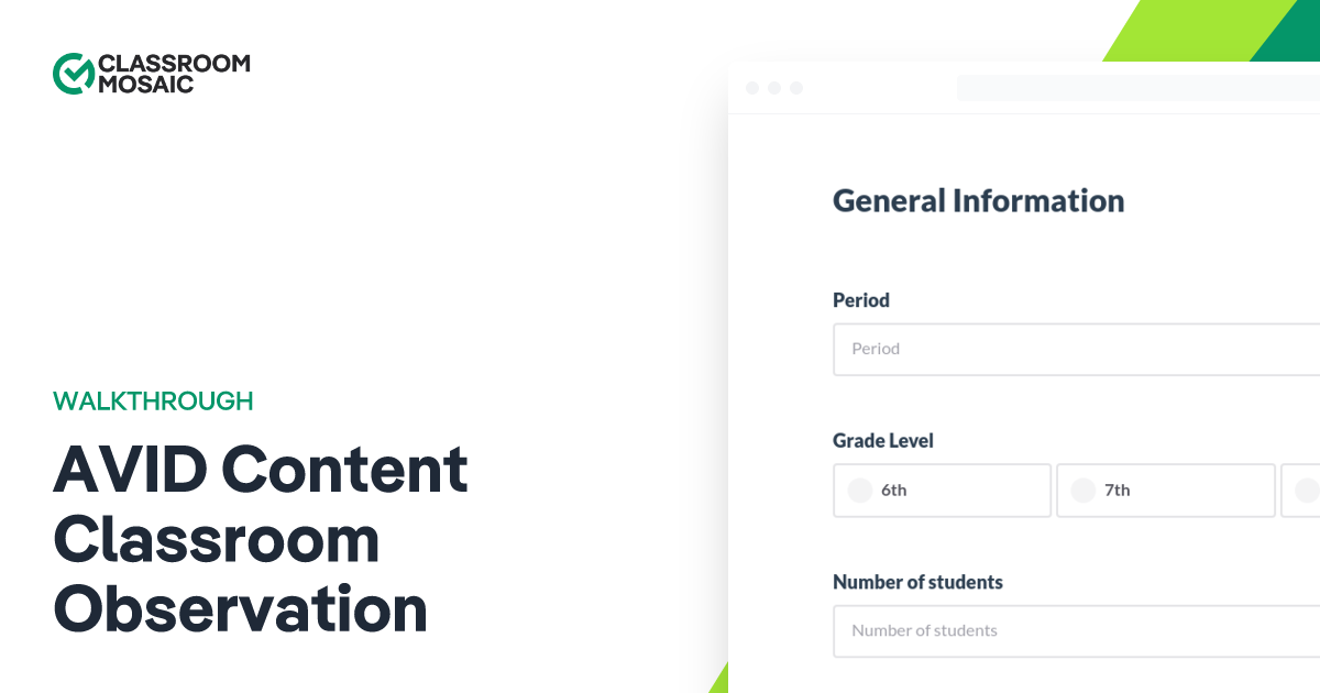AVID Content Classroom Observation | Teacher Observation Form