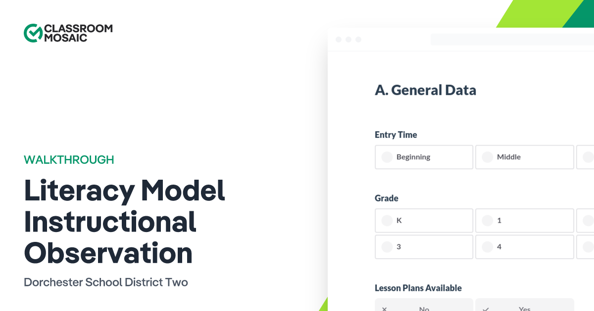 Literacy Model Instructional Observation | Teacher Observation Form