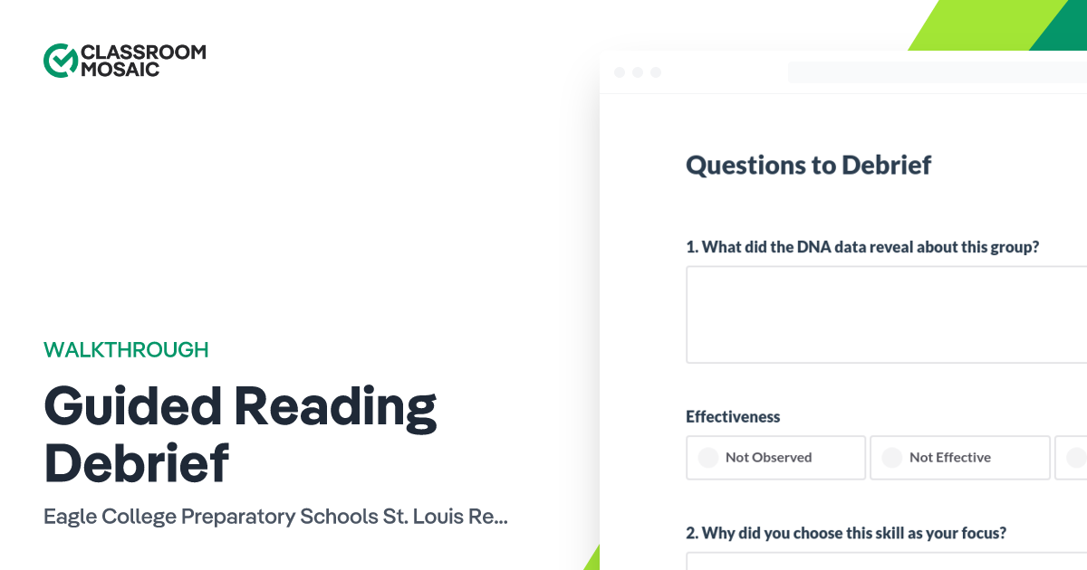 Guided Reading Debrief | Teacher Observation Form