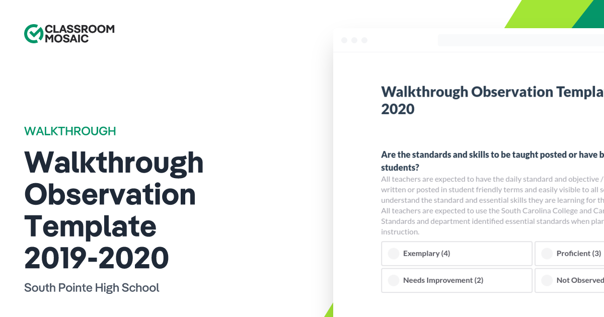 Walkthrough Observation Template 2019-2020 | Teacher Observation Form