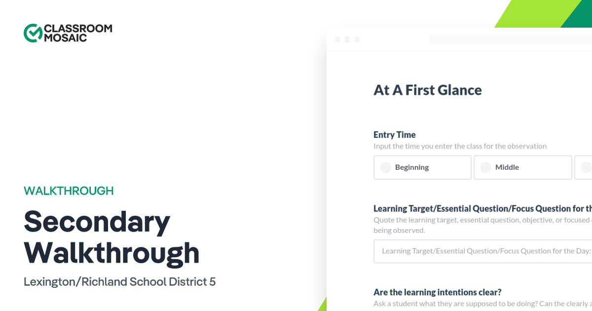 Secondary Walkthrough | Teacher Observation Form