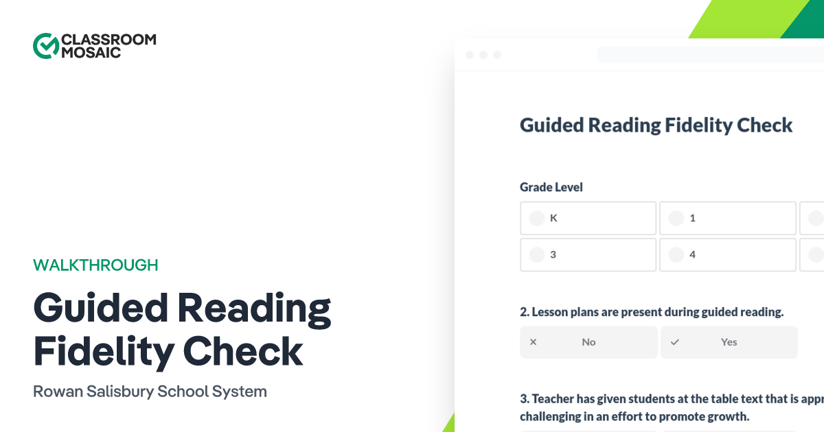 Guided Reading Fidelity Check | Teacher Observation Form