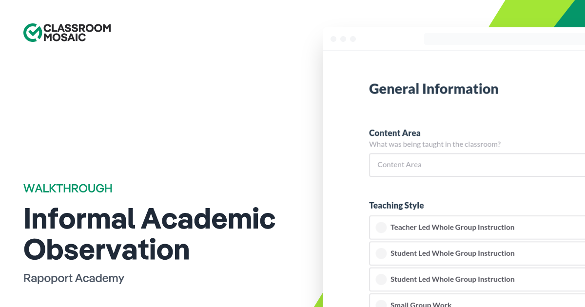 Informal Academic Observation | Teacher Observation Form