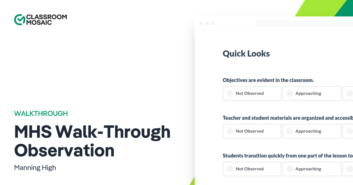 MHS Walk-Through Observation | Teacher Observation Form