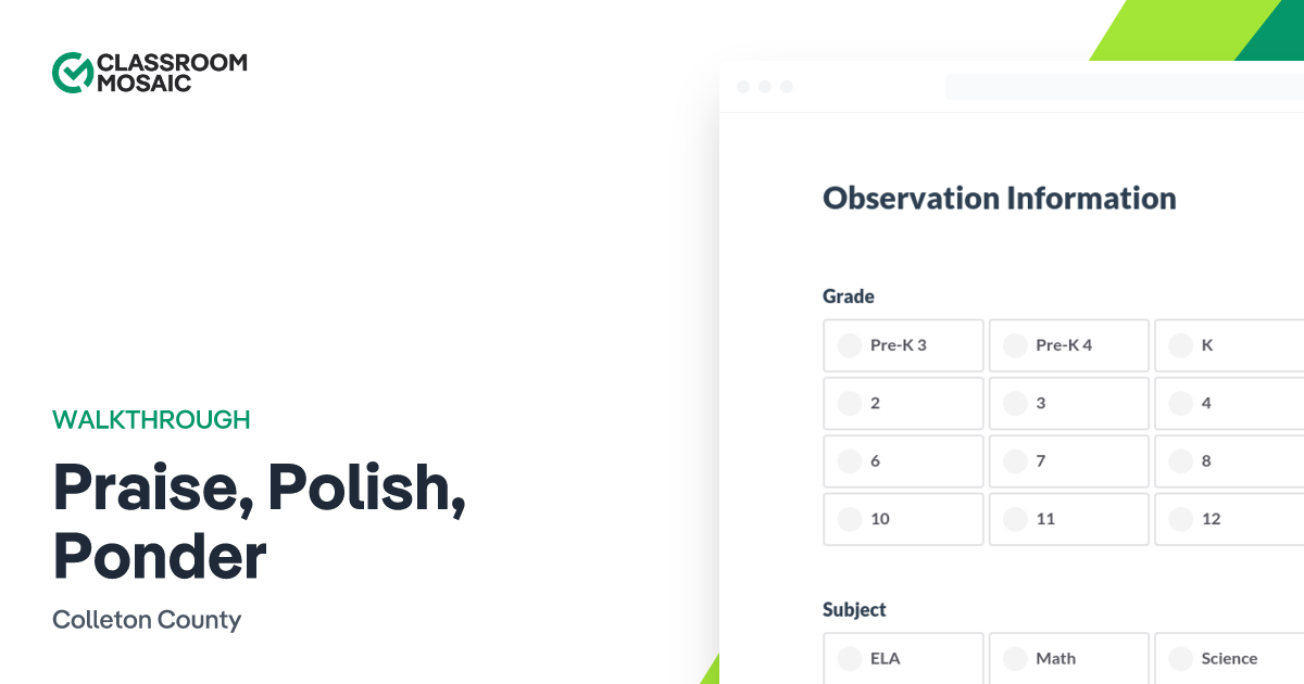 Praise, Polish, Ponder | Teacher Observation Form