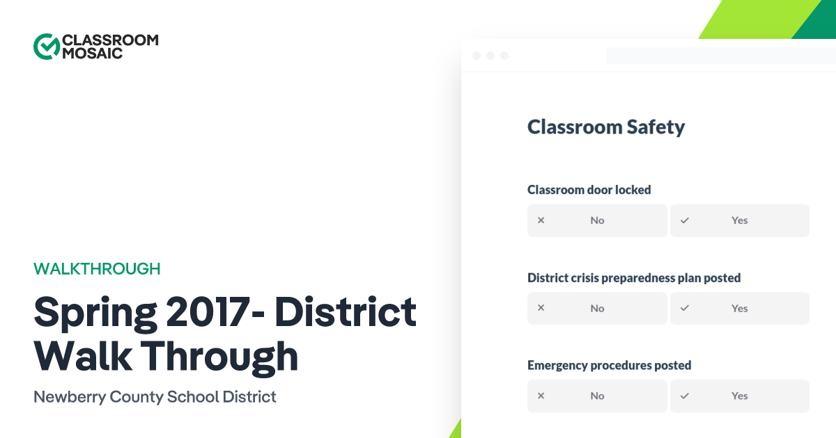 Spring 2017- District Walk Through | Teacher Observation Form