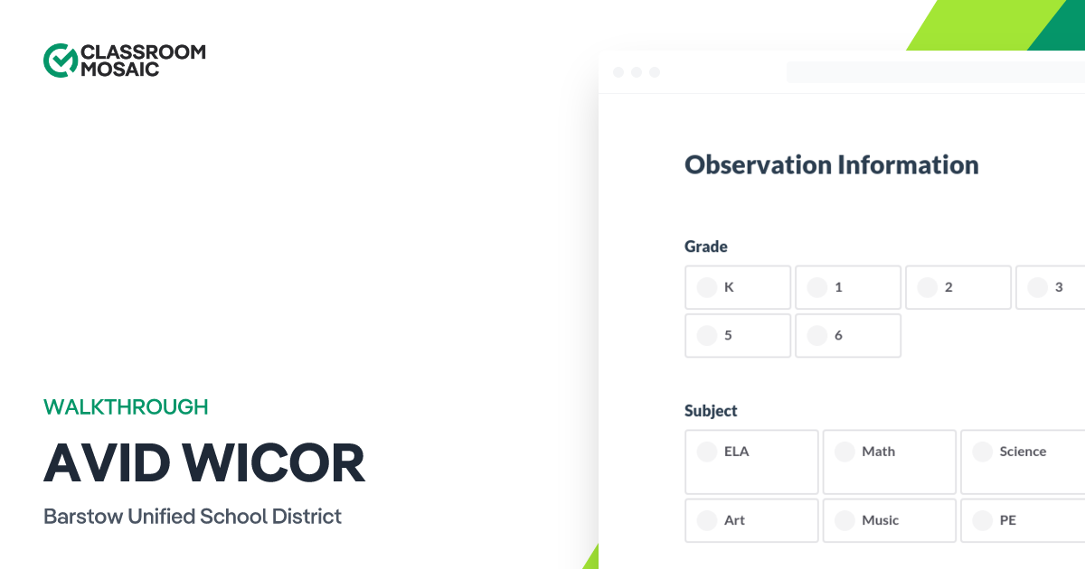 AVID WICOR | Teacher Observation Form