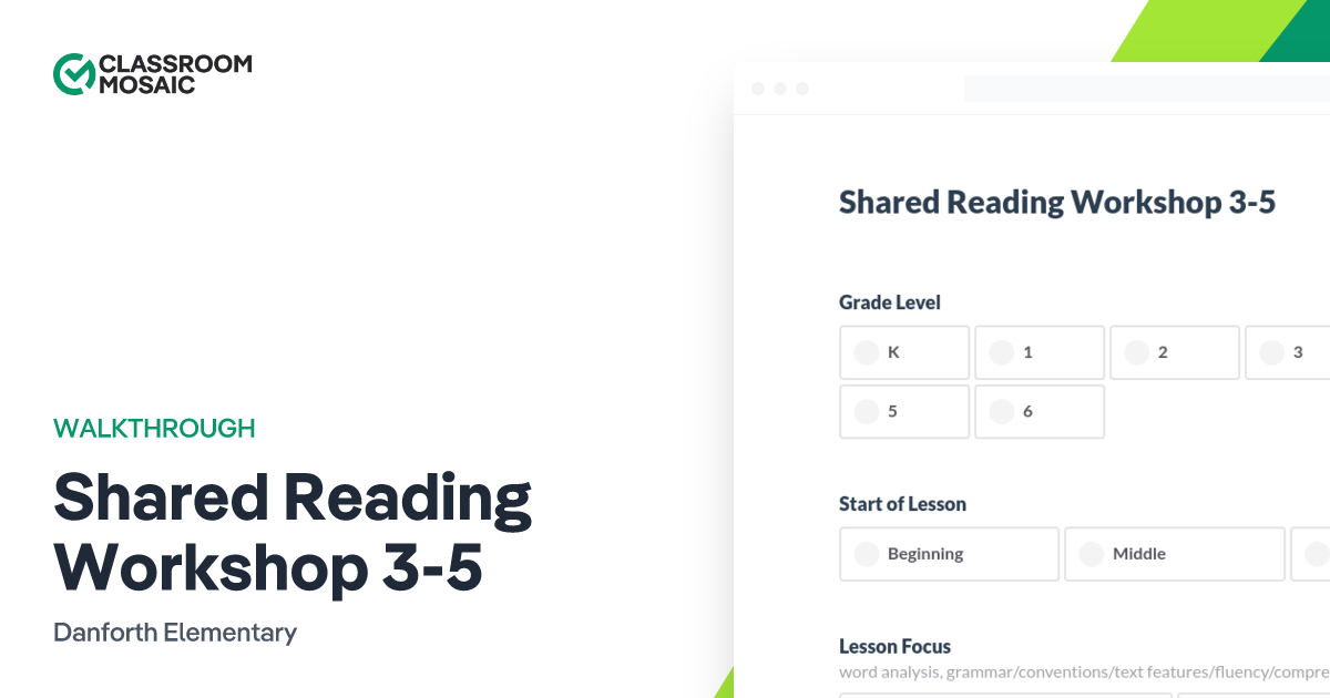 Shared Reading Workshop 3-5 | Teacher Observation Form