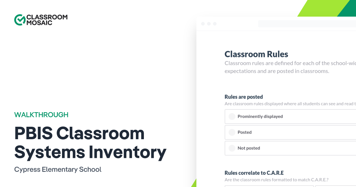 PBIS Classroom Systems Inventory | Teacher Observation Form