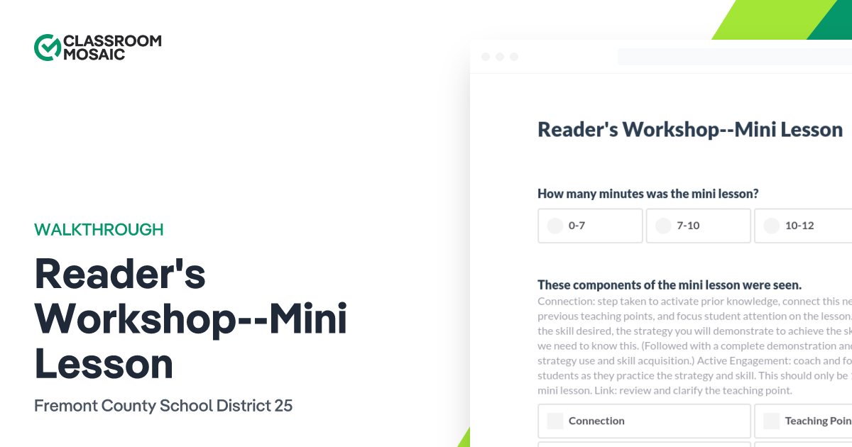 Reader's Workshop--Mini Lesson | Teacher Observation Form