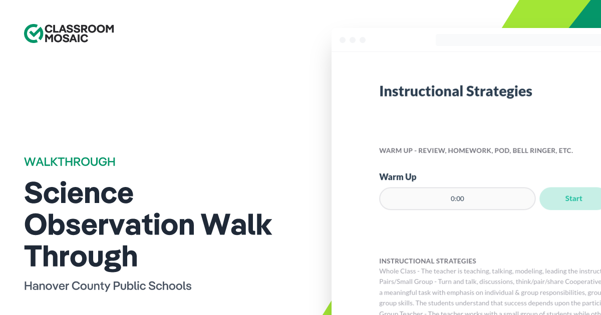 Science Observation Walk Through | Teacher Observation Form
