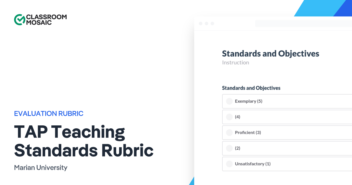 TAP Teaching Standards Rubric | Teacher Observation Form