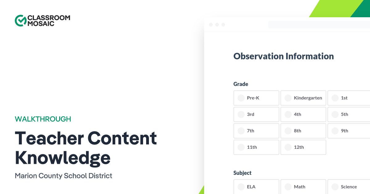 Teacher Content Knowledge | Teacher Observation Form