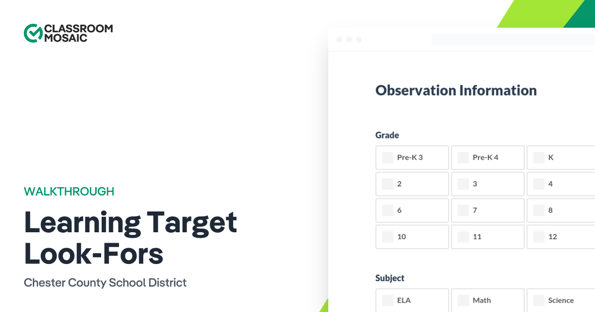 Learning Target Look-Fors | Teacher Observation Form