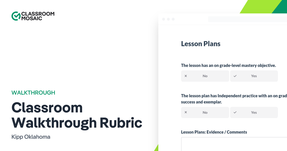 Classroom Walkthrough Rubric | Teacher Observation Form