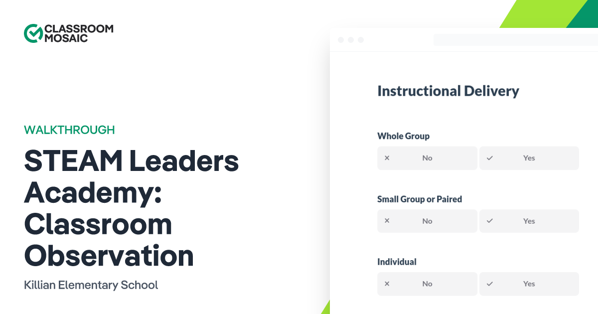 STEAM Leaders Academy: Classroom Observation | Teacher Observation Form