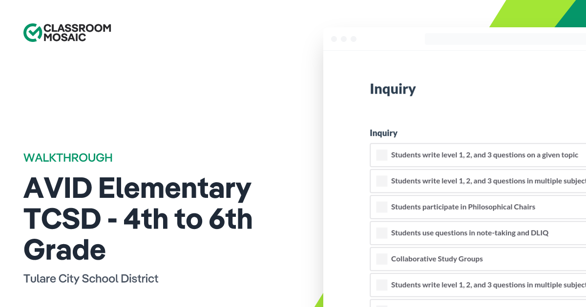 AVID Elementary TCSD - 4th to 6th Grade | Teacher Observation Form