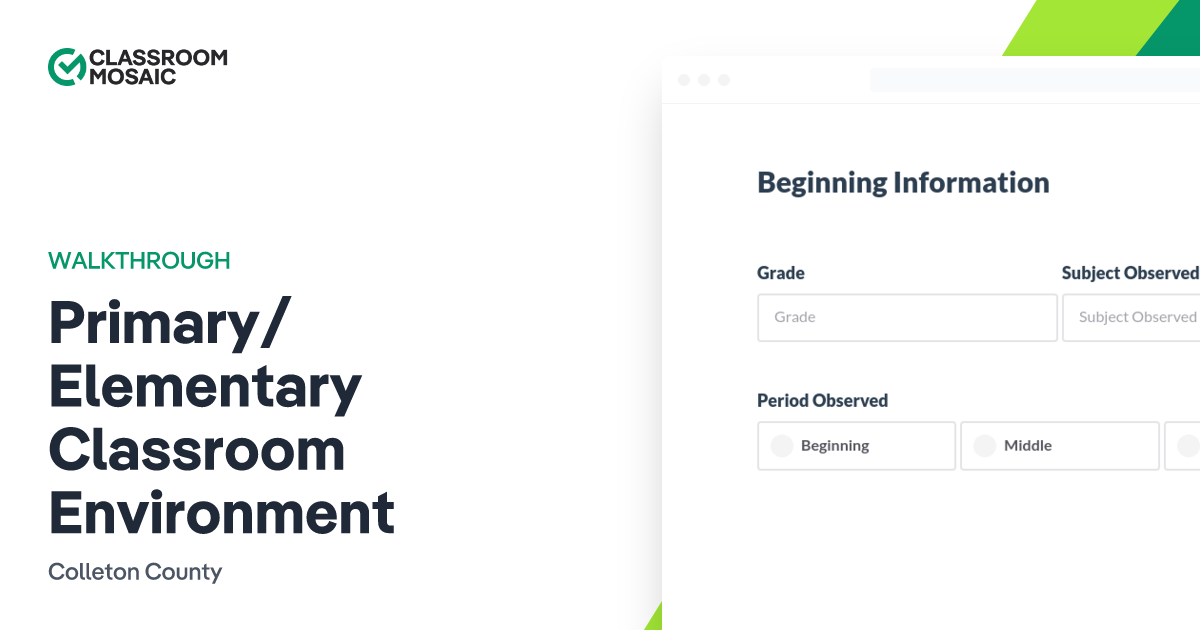 Primary/Elementary Classroom Environment | Teacher Observation Form