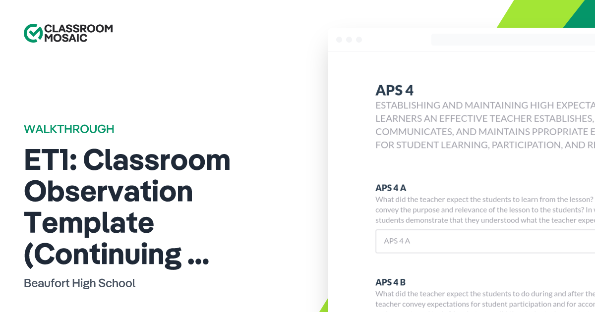ET1: Classroom Observation Template (Continuing Teachers) | Teacher ...